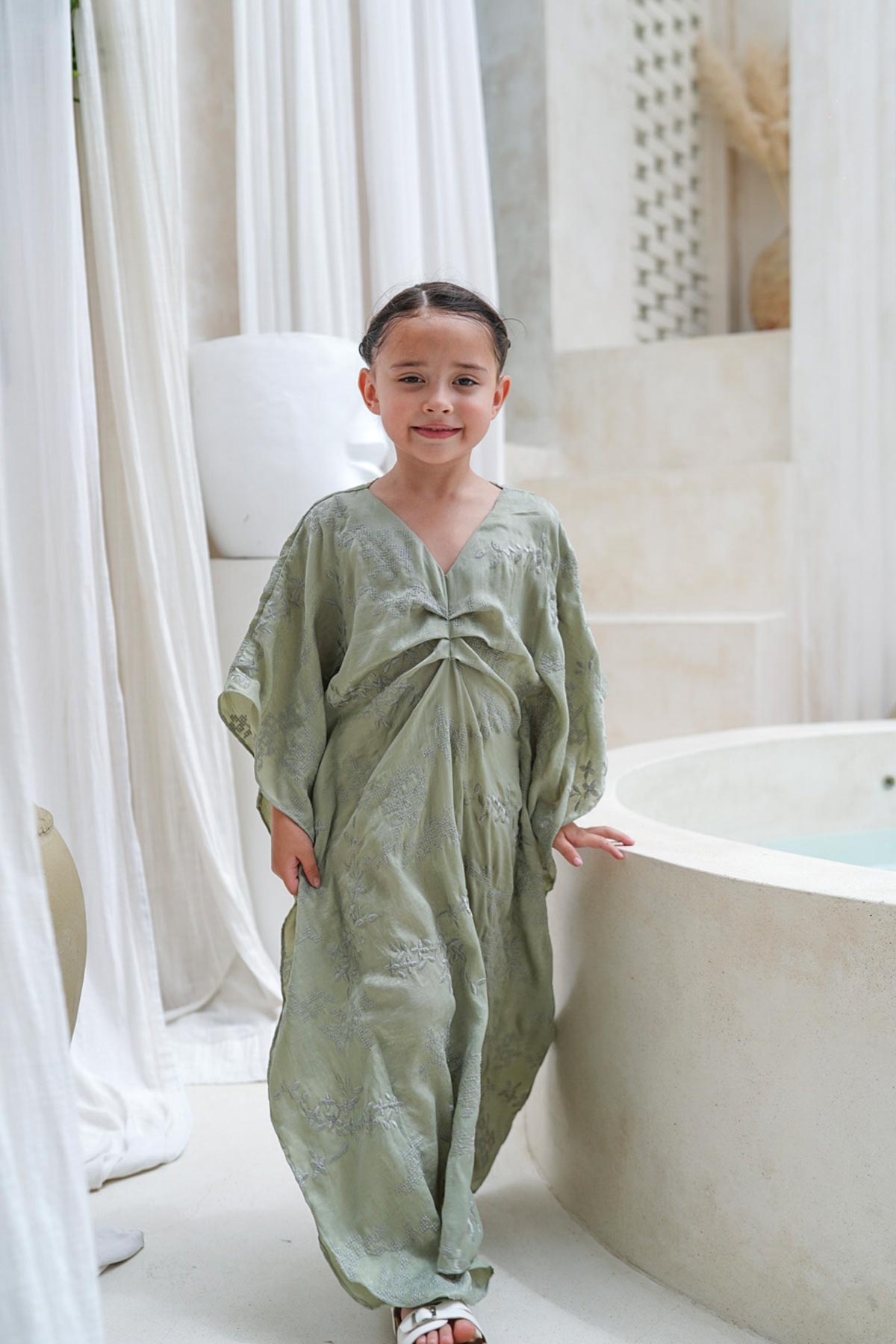 Aisha Kaftan Dress Sage Green | Kiddiposh
