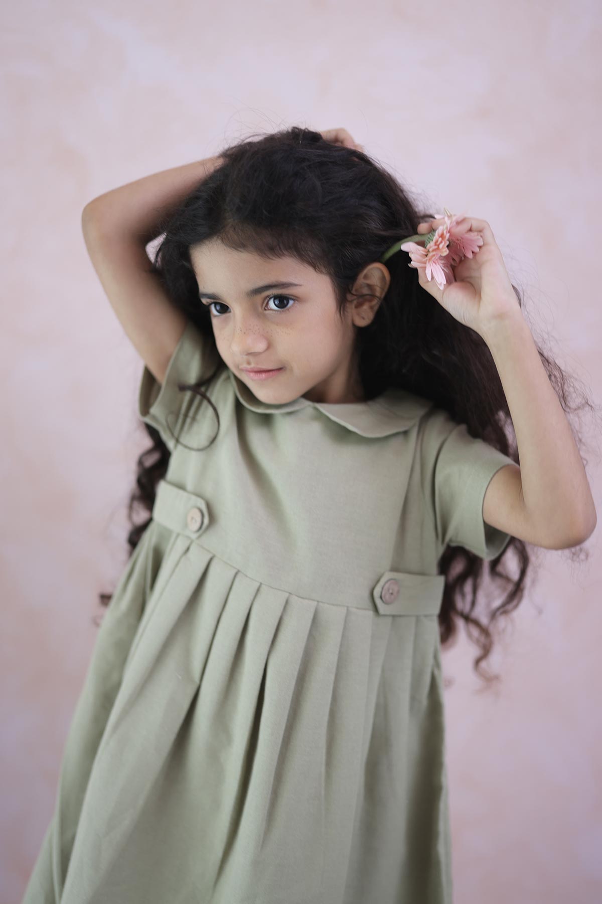 Harper Dress Olive | Kiddiposh